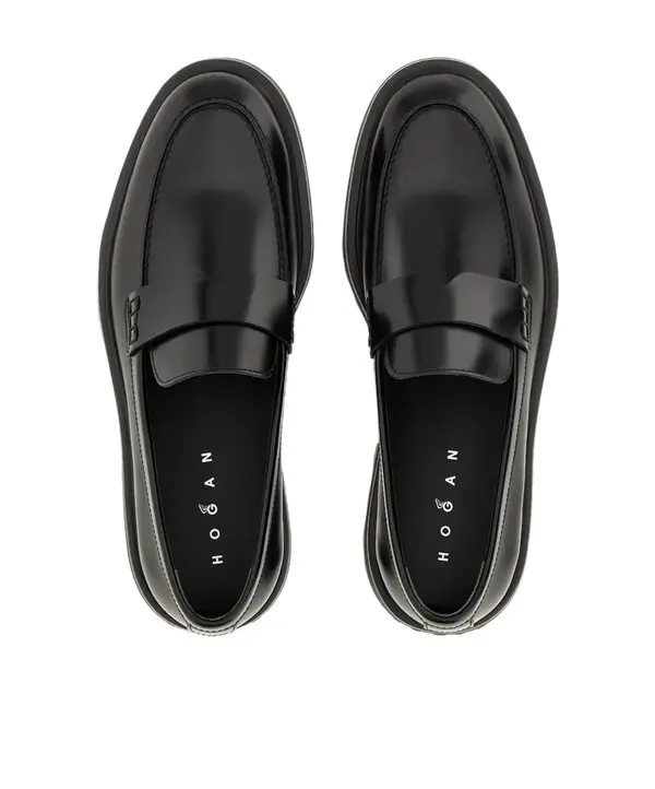 Hogan Round Toe Loafers With Signature Split-sole - Black