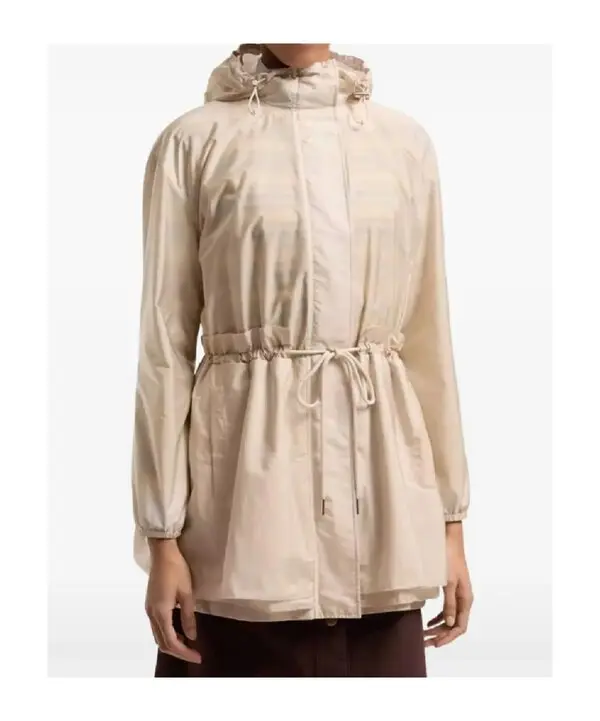 Moncler Weteau Ruched Hooded Rain Jacket - Light Beige