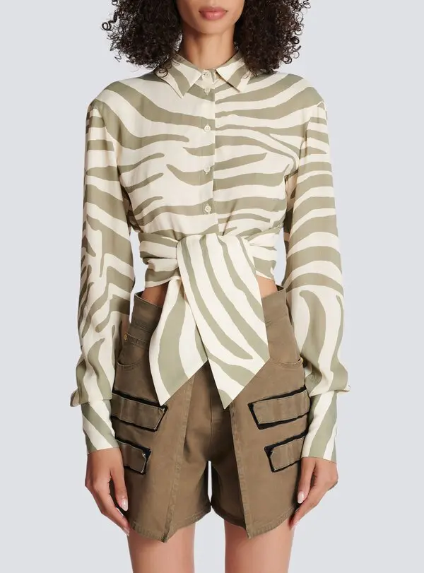Balmain Zebra Print Cropped Shirt With Adjustable Waist Tie - No