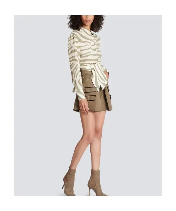 Balmain Zebra Print Cropped Shirt With Adjustable Waist Tie - No