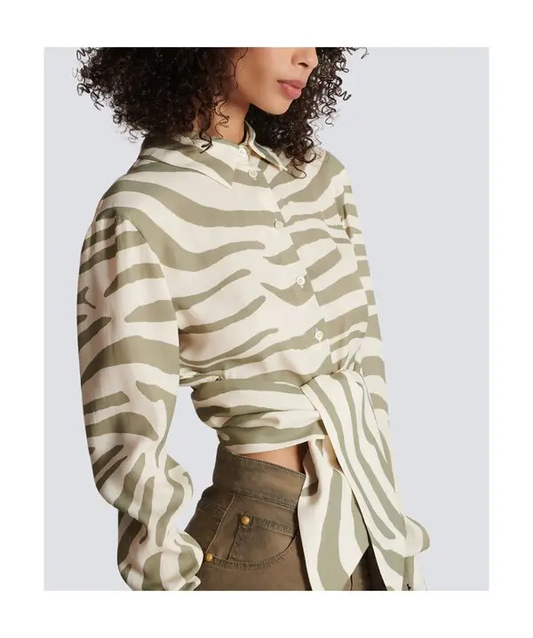 Balmain Zebra Print Cropped Shirt With Adjustable Waist Tie - No