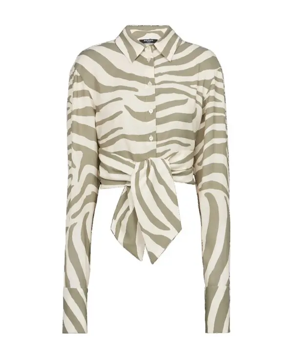 Balmain Zebra Print Cropped Shirt With Adjustable Waist Tie