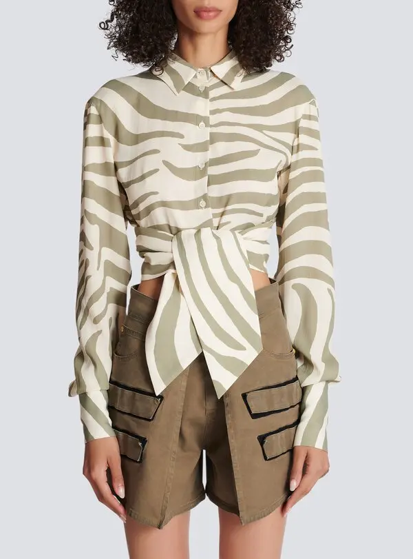 Balmain Zebra Print Cropped Shirt With Adjustable Waist Tie