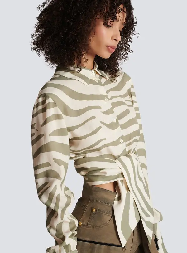 Balmain Zebra Print Cropped Shirt With Adjustable Waist Tie