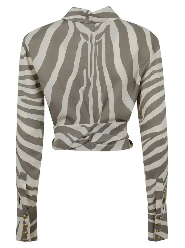 Balmain Zebra Print Cropped Shirt With Adjustable Waist Tie