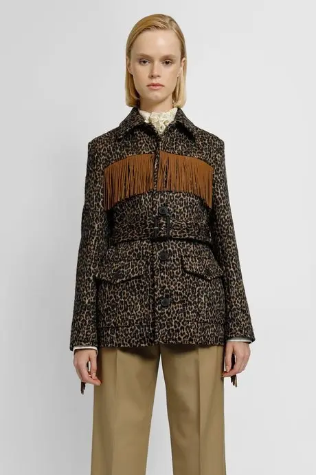 Saint Laurent Leopard Print Fringed Jacket