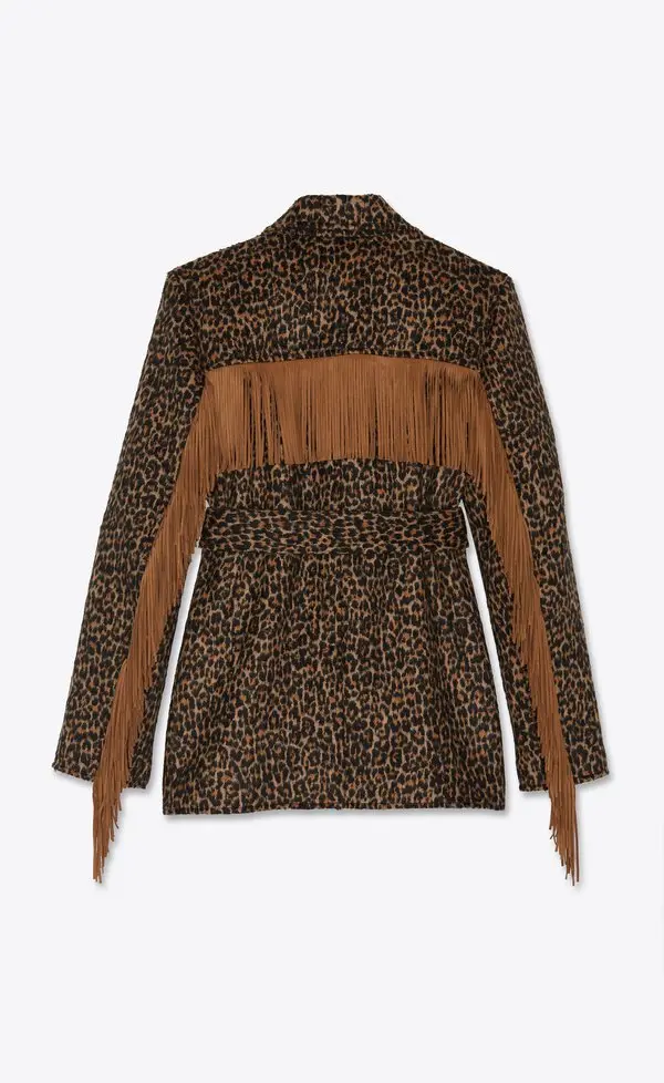 Saint Laurent Leopard Print Fringed Jacket