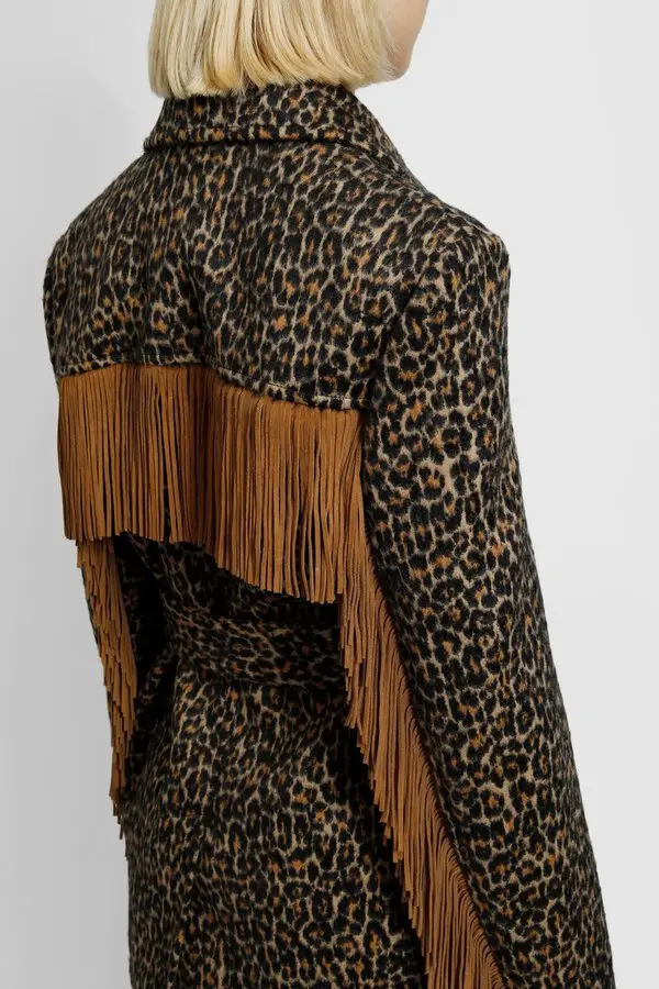 Saint Laurent Leopard Print Fringed Jacket
