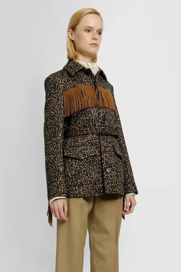 Saint Laurent Leopard Print Fringed Jacket