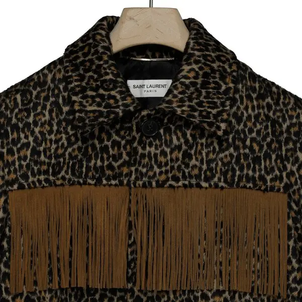 Saint Laurent Leopard Print Fringed Jacket