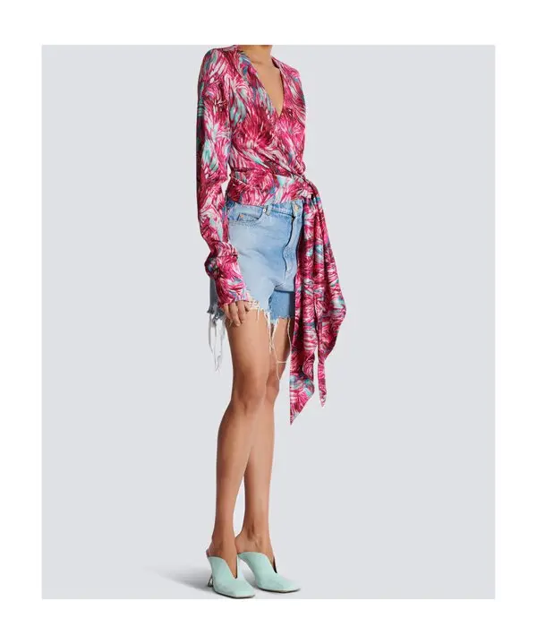 Balmain Floral Print Tie Front Top