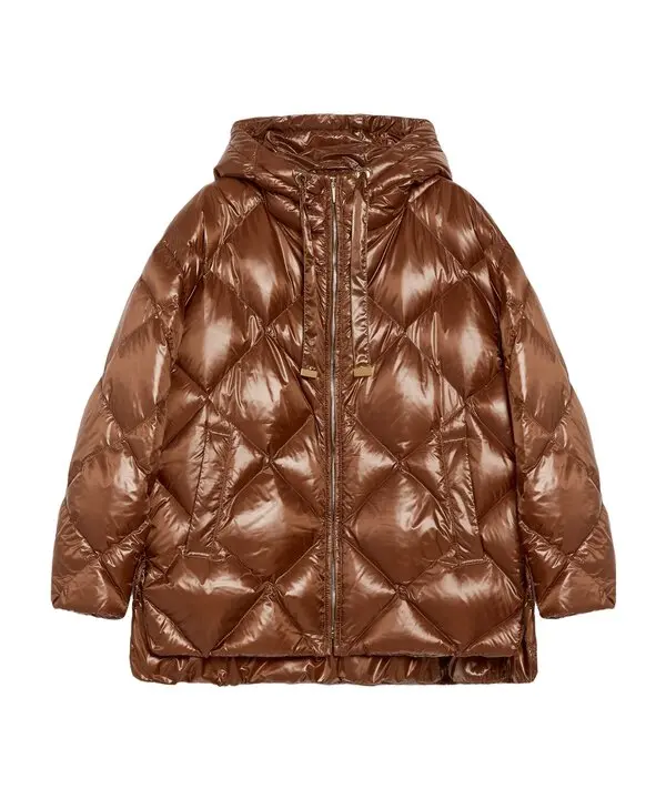 Max Mara Quilted Down Zip-up Hooded Jacket
