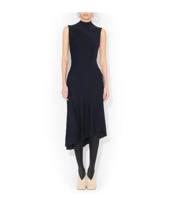 Alaïa Sculpting High-neck Knee-length Asymmetrical Dress