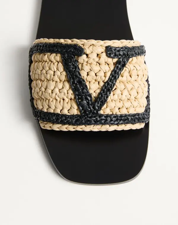 Valentino Garavani Vlogo Raffia Slip-on Sandals - Black