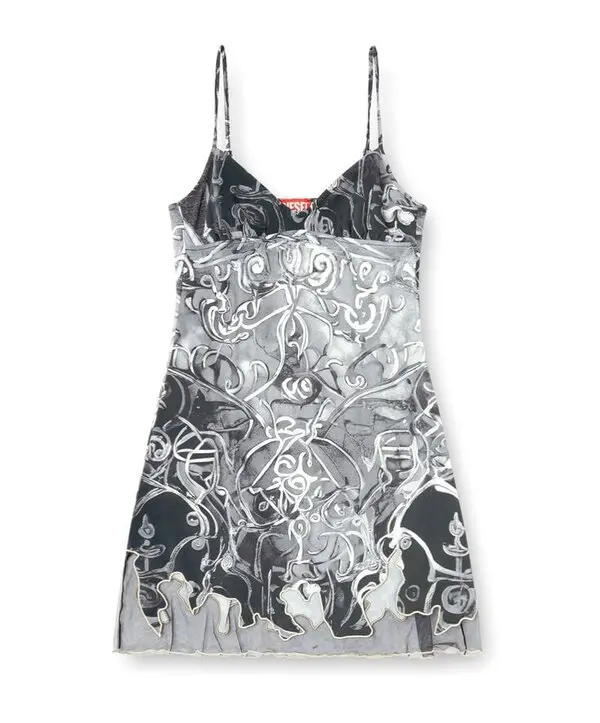 DIESEL® D-inlay Mini Dress With Tulle Inlay And Cord Embroidery - Grey