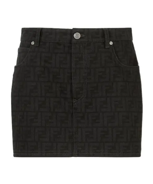 Fendi Logo Detailed Denim Mini Skirt - Black