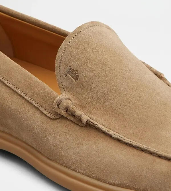 TOD'S Suede Loafers With Stitch Detailing - Brown