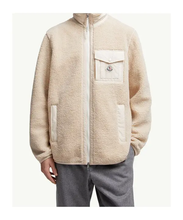 Moncler Teddy Zip-up Fleece Jacket - Light Beige