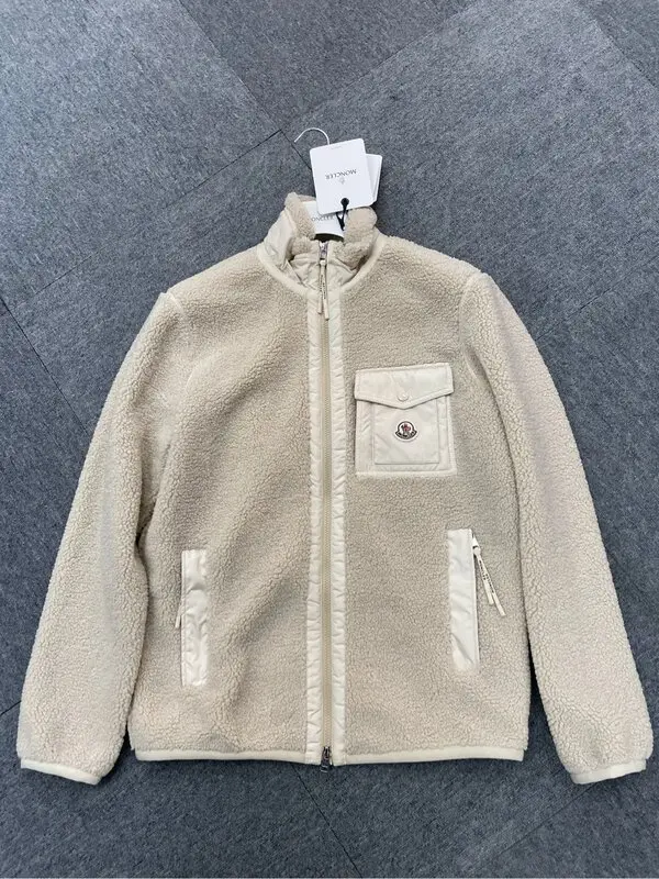 Moncler Teddy Zip-up Fleece Jacket - Light Beige
