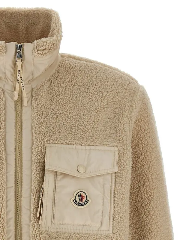 Moncler Teddy Zip-up Fleece Jacket - Light Beige
