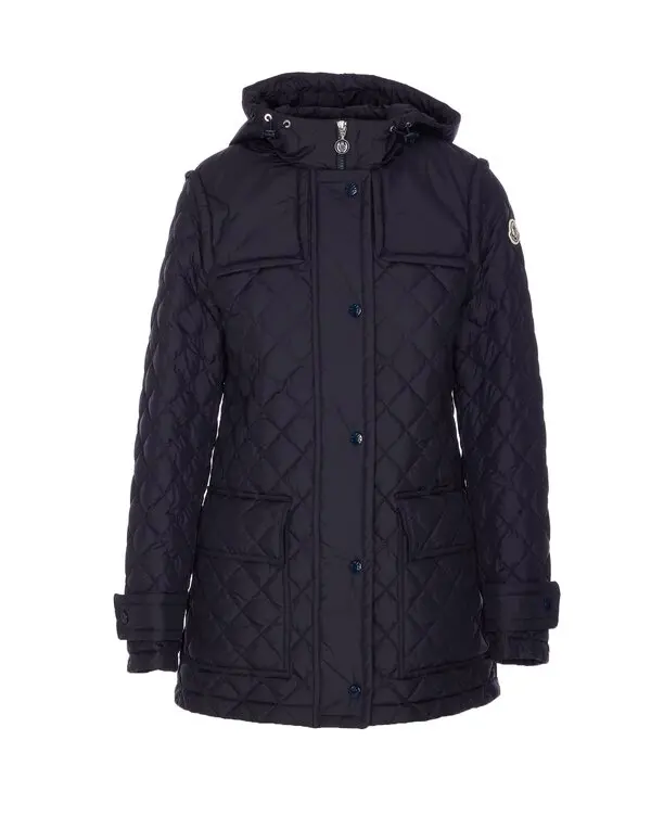 Moncler Long Sleeve Quilted Down Jacket With Zip Closure - Midnight Blue