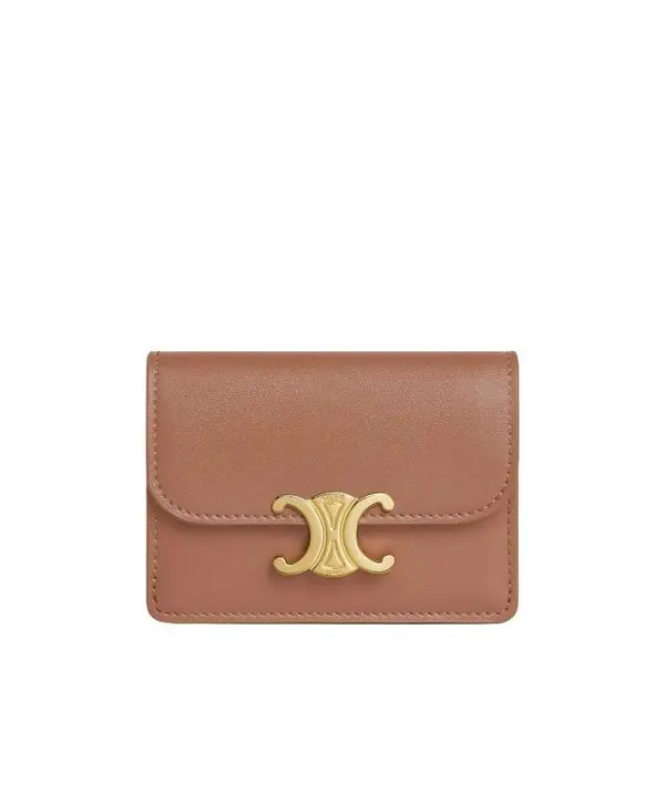 Celine Card Holder Triomphe In Shiny Calfskin - Brown