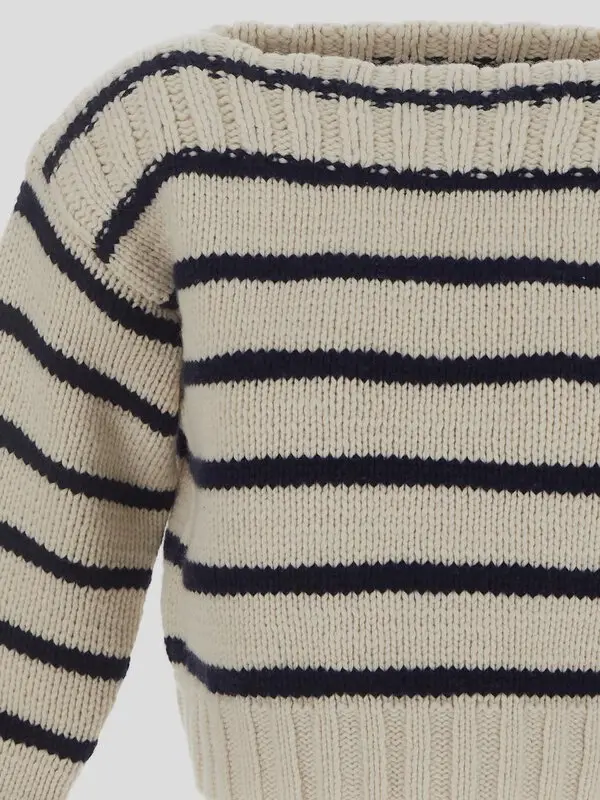 Celine Striped Cashmere Boat Neck Jumper - Off-white/navy