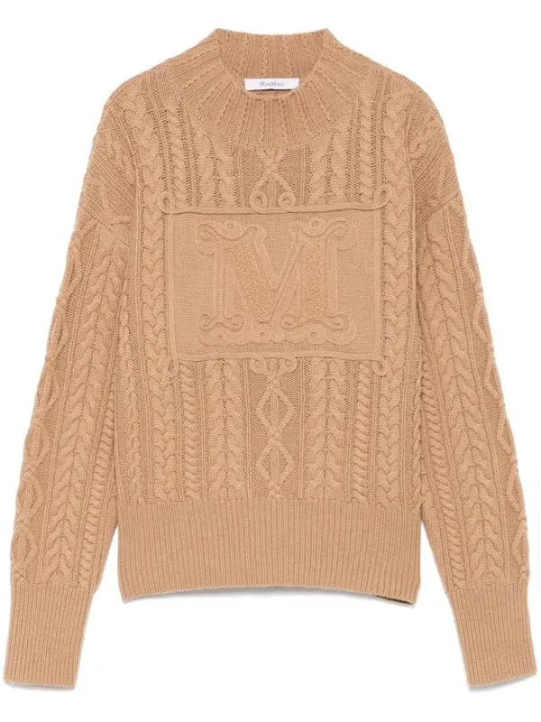 Max Mara Miranda High Neck Cable Knit Jumper - Nude