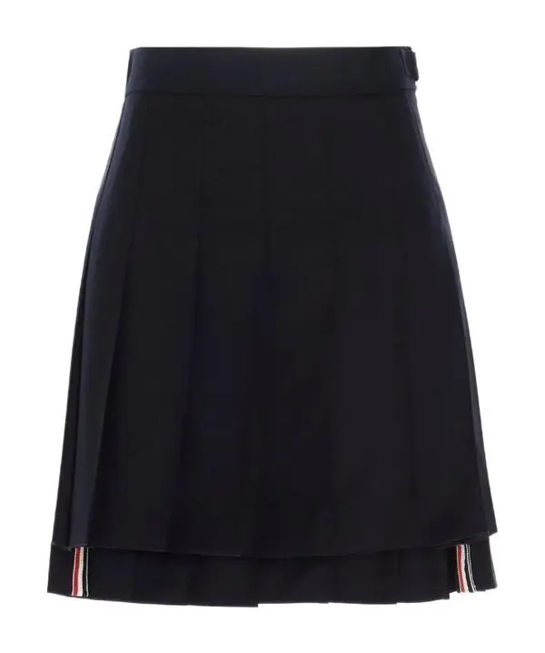 Thom Browne Pleated Mini Skirt With Satin Details - Navy