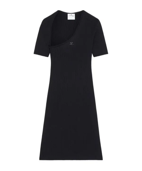 COURREGES Mini Rib-knit Flared Dress