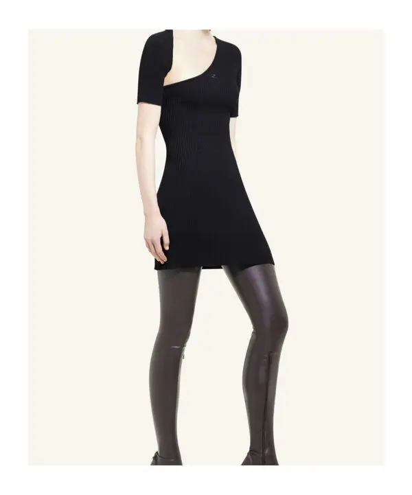 COURREGES Mini Rib-knit Flared Dress