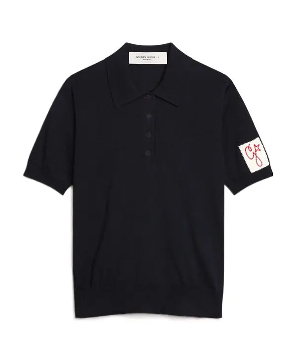 GOLDEN GOOSE Short-sleeved Knitted Polo Top With Logo Patch - Black