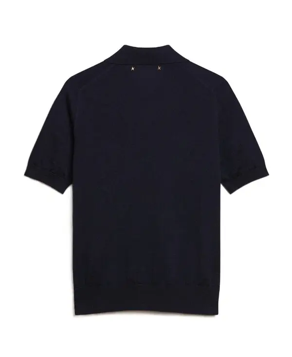 GOLDEN GOOSE Short-sleeved Knitted Polo Top With Logo Patch - Black