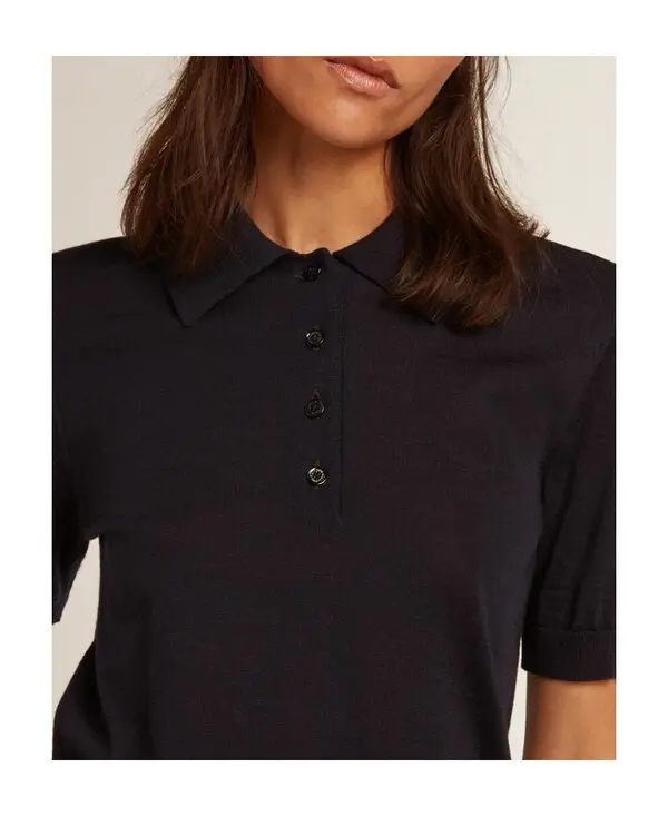 GOLDEN GOOSE Short-sleeved Knitted Polo Top With Logo Patch - Black