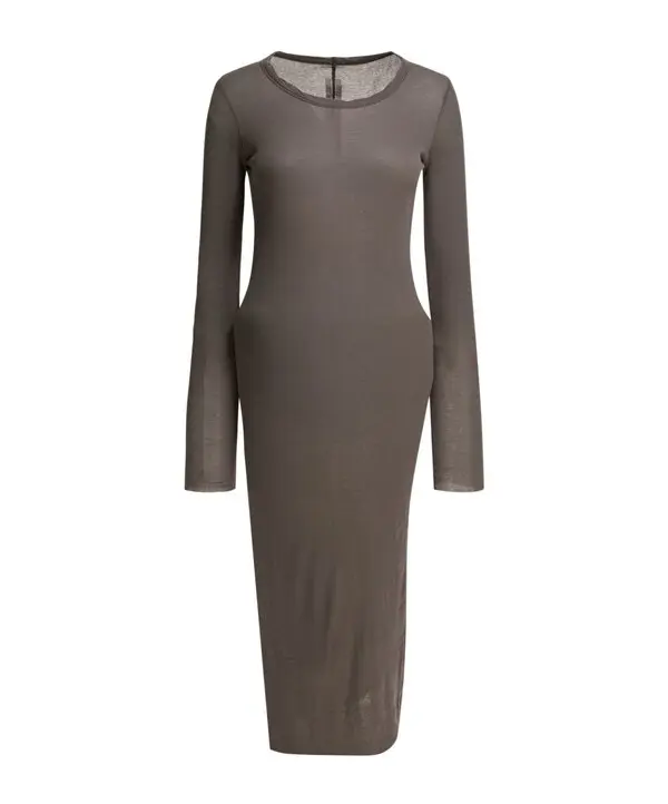 Rick Owens Cotton Midi Dress With Round Neckline And Piping - Brown