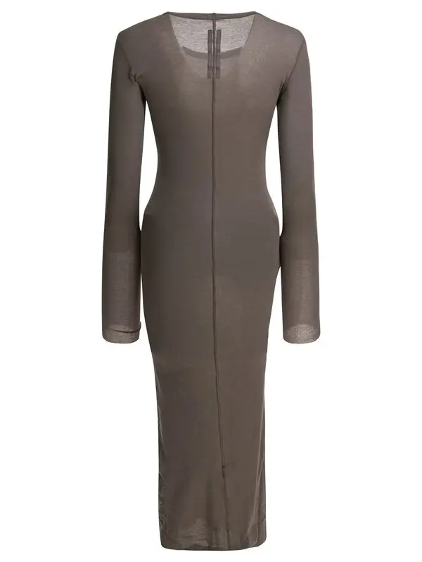 Rick Owens Cotton Midi Dress With Round Neckline And Piping - Brown