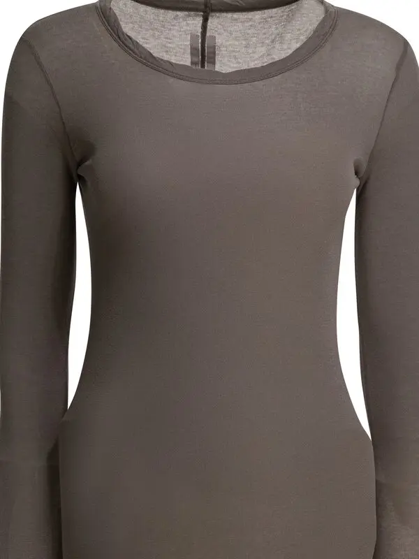 Rick Owens Cotton Midi Dress With Round Neckline And Piping - Brown
