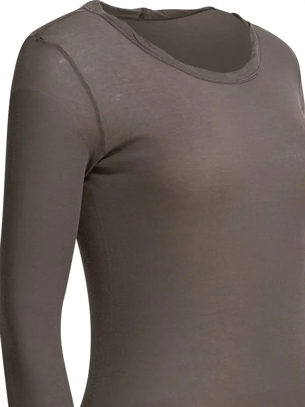 Rick Owens Cotton Midi Dress With Round Neckline And Piping - Brown
