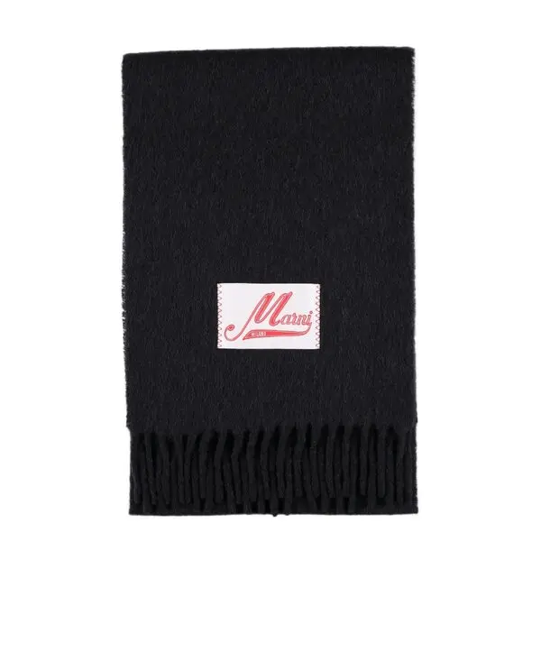 Marni Logo Patch Fringed Scarf - Black