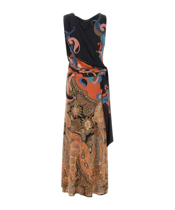 Etro Paisley Print V-neck Sleeveless Wrap Maxi Dress