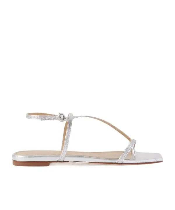 AeydĒ Square Toe Flat Sandals With Adjustable Strap - Silver