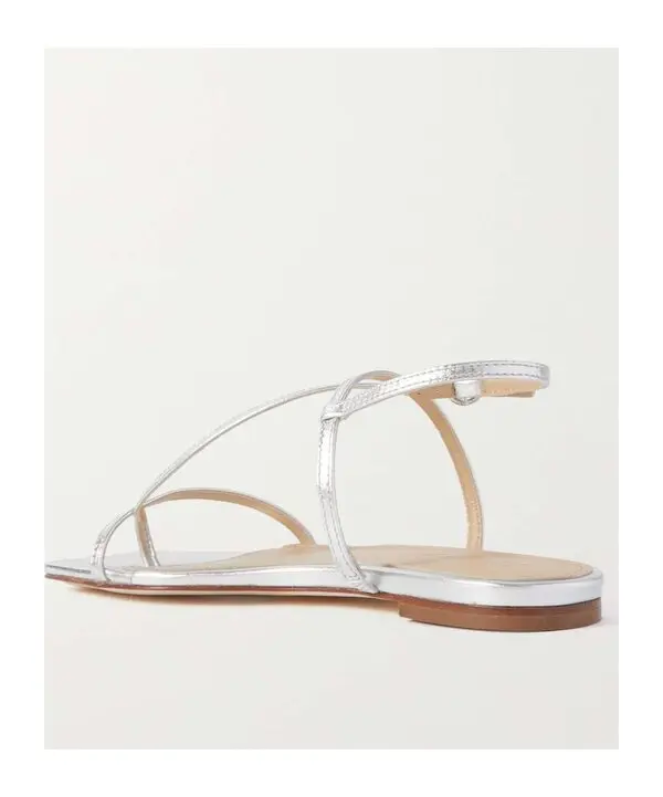 AeydĒ Square Toe Flat Sandals With Adjustable Strap - Silver