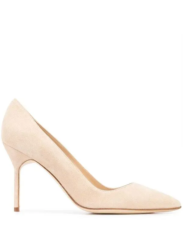 Manolo Blahnik Hangisi Satin Jewel Buckle Pumps - Nude