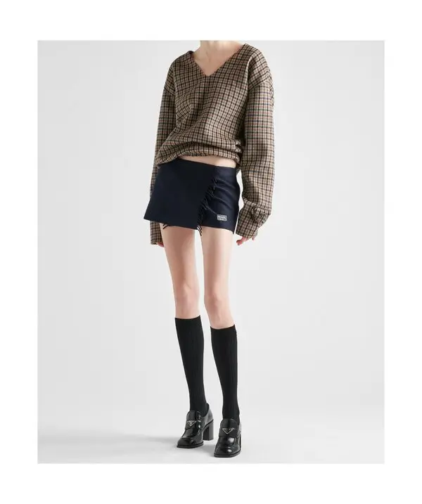 Prada V-neck Checked Pullover With Sleeve Logo Detail