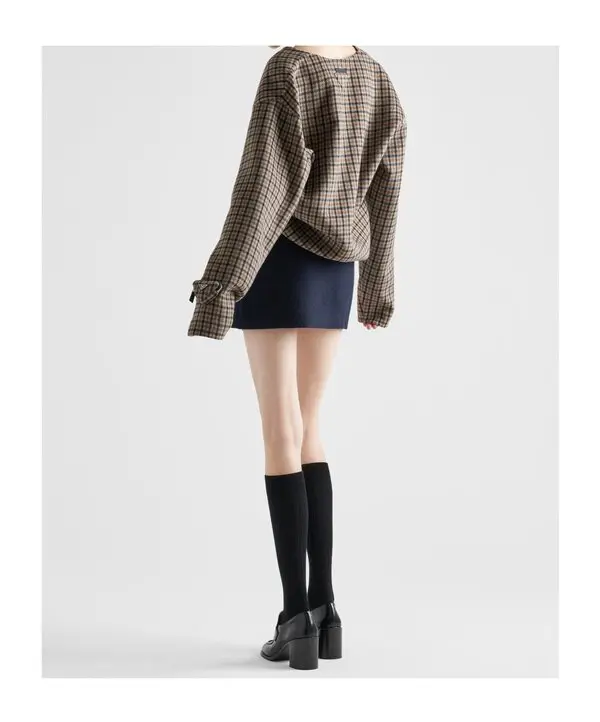 Prada V-neck Checked Pullover With Sleeve Logo Detail