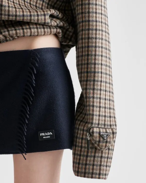 Prada V-neck Checked Pullover With Sleeve Logo Detail