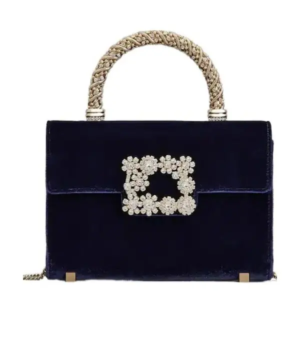 ROGER VIVIER Flower Strass Jewel Buckle Mini Clutch Bag - Black