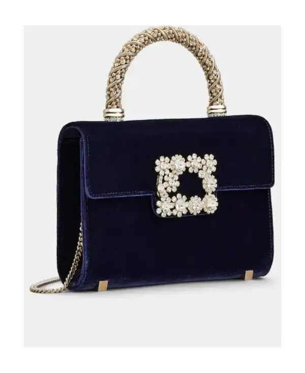 ROGER VIVIER Flower Strass Jewel Buckle Mini Clutch Bag - Black