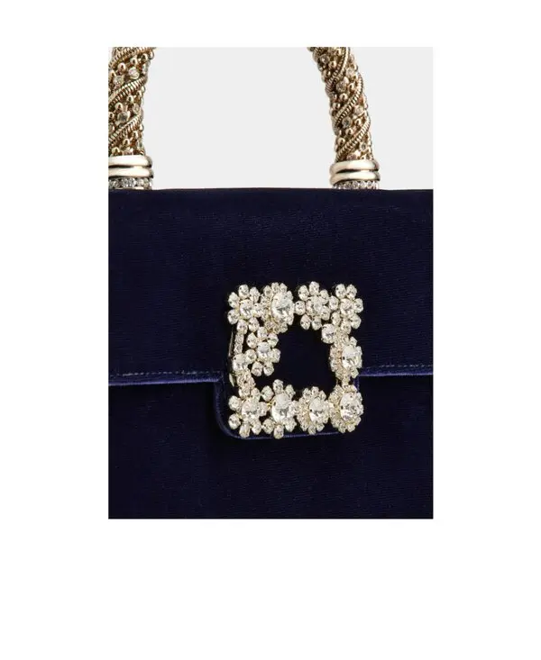 ROGER VIVIER Flower Strass Jewel Buckle Mini Clutch Bag - Black