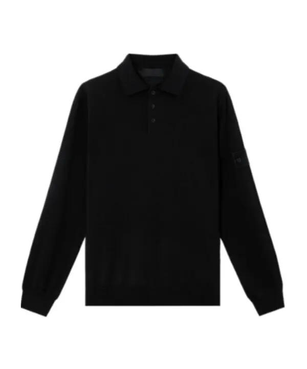Stone Island Logo Patch Long Sleeved Polo Shirt - Black